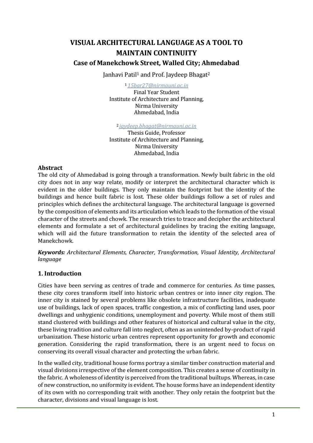 VISUAL ARCHITECTURAL LANGUAGE AS A TOOL TO MAINTAIN CONTINUITY by ...