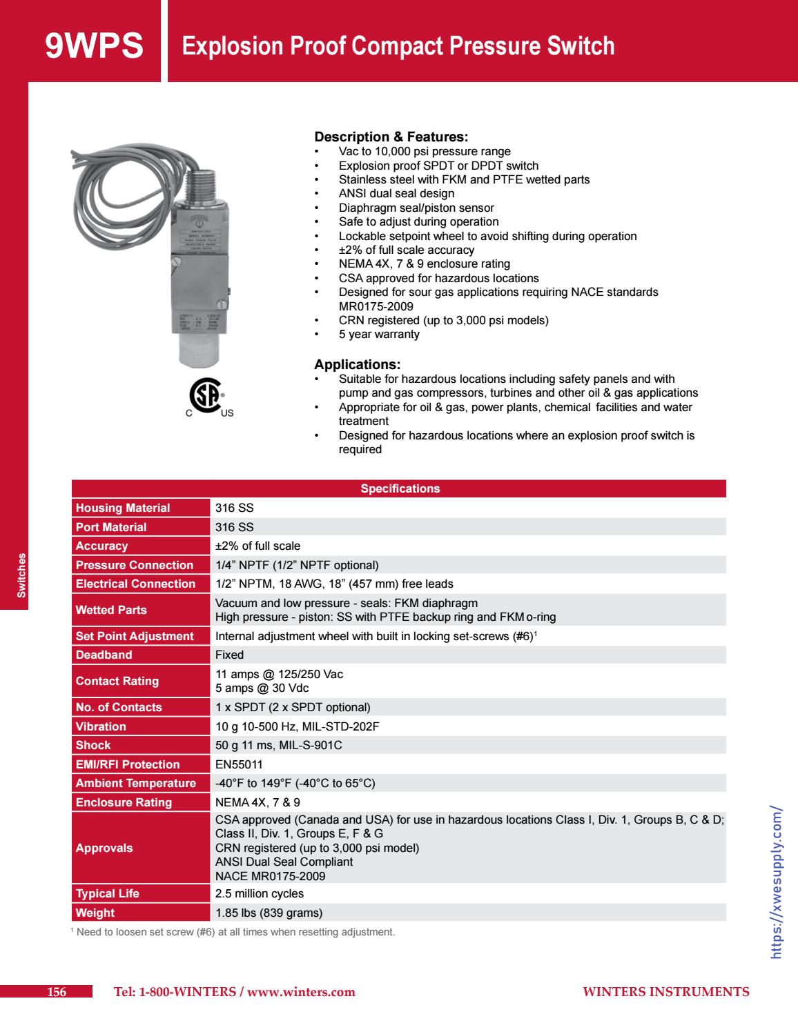 9WPS Explosion Proof Compact Pressure Switch - Winters - MENA, Dubai ...
