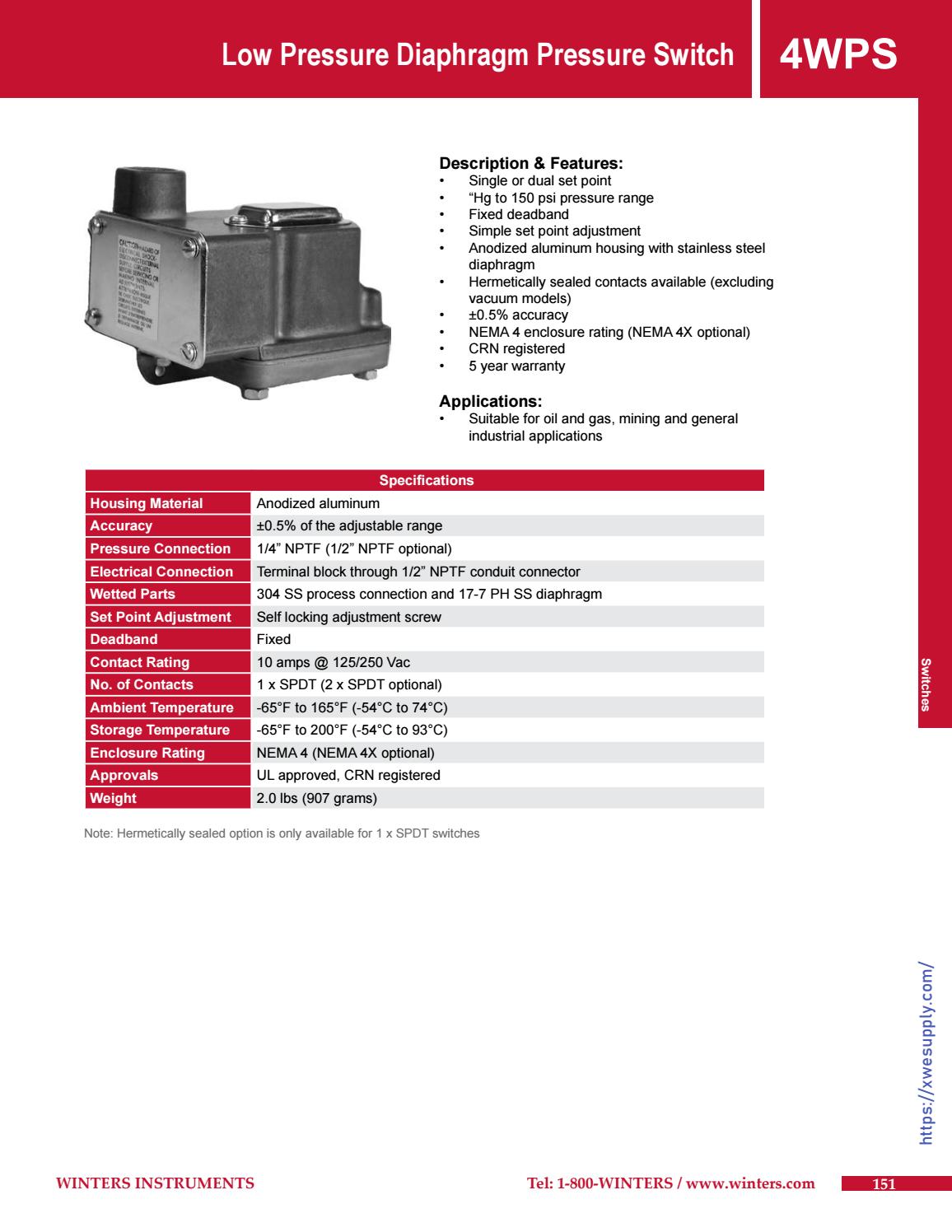 4WPS Low Pressure Diaphragm Pressure Switch - Winters - MENA, Dubai ...
