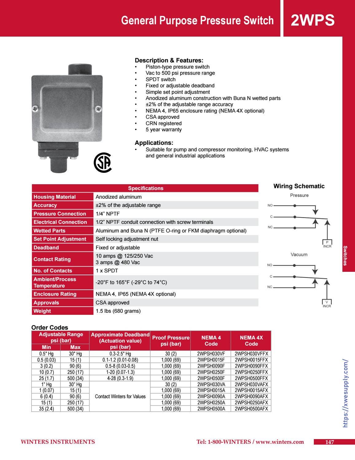2WPS General Purpose Pressure Switch - Winters - MENA, Dubai, UAE ...