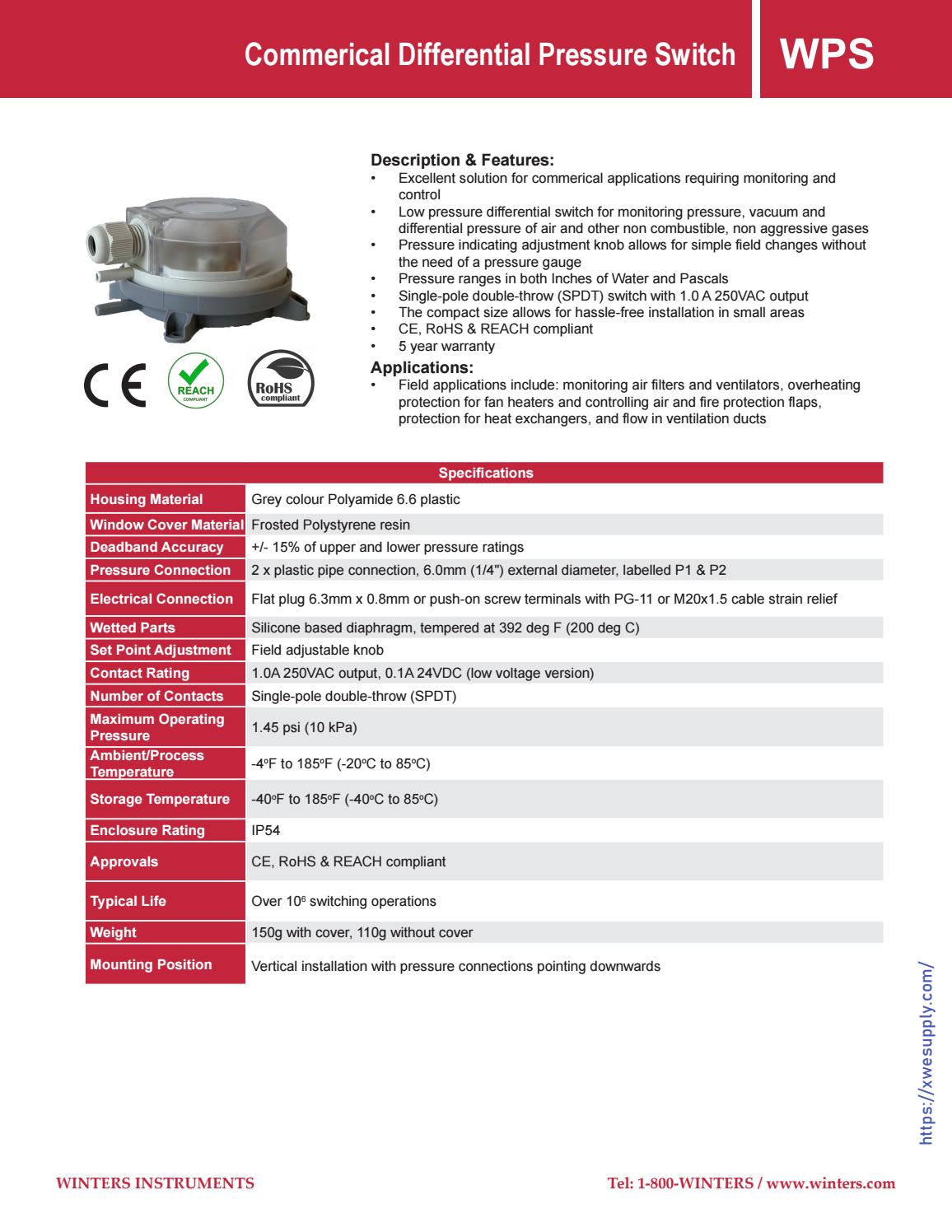 WPS Commercial Differential Pressure Switch - Winters - MENA, Dubai ...