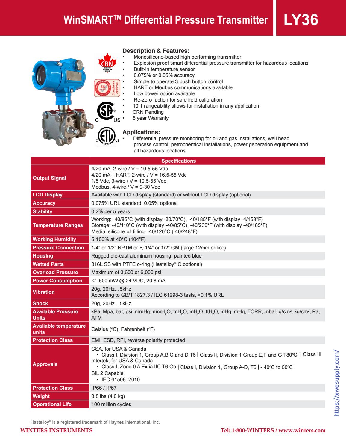 WINSMART™ LY36 SMART Differential Pressure Transmitter, Winters, Dubai UAE https://xwesupply.com ...