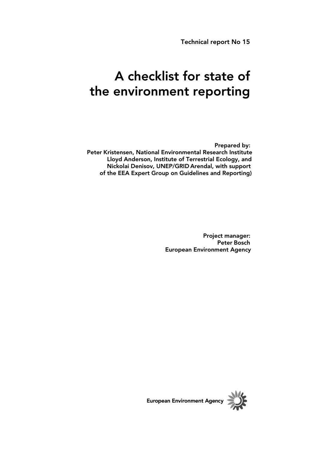 A checklist for state of the environment reporting by Zoï Environment ...