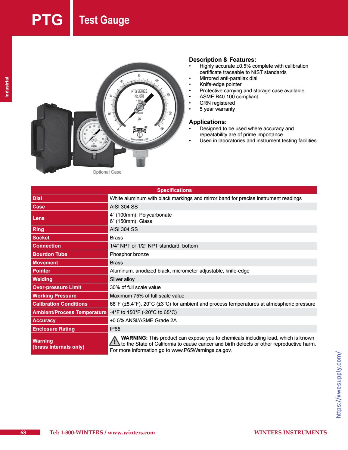 PTG Test Gauge - Winters Instruments - Middle East North Africa, Dubai ...