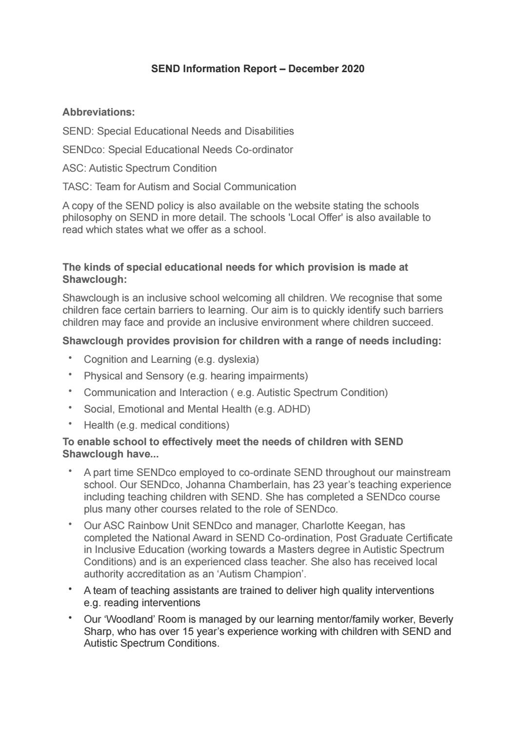 SEND Information Report by Schudio - Issuu