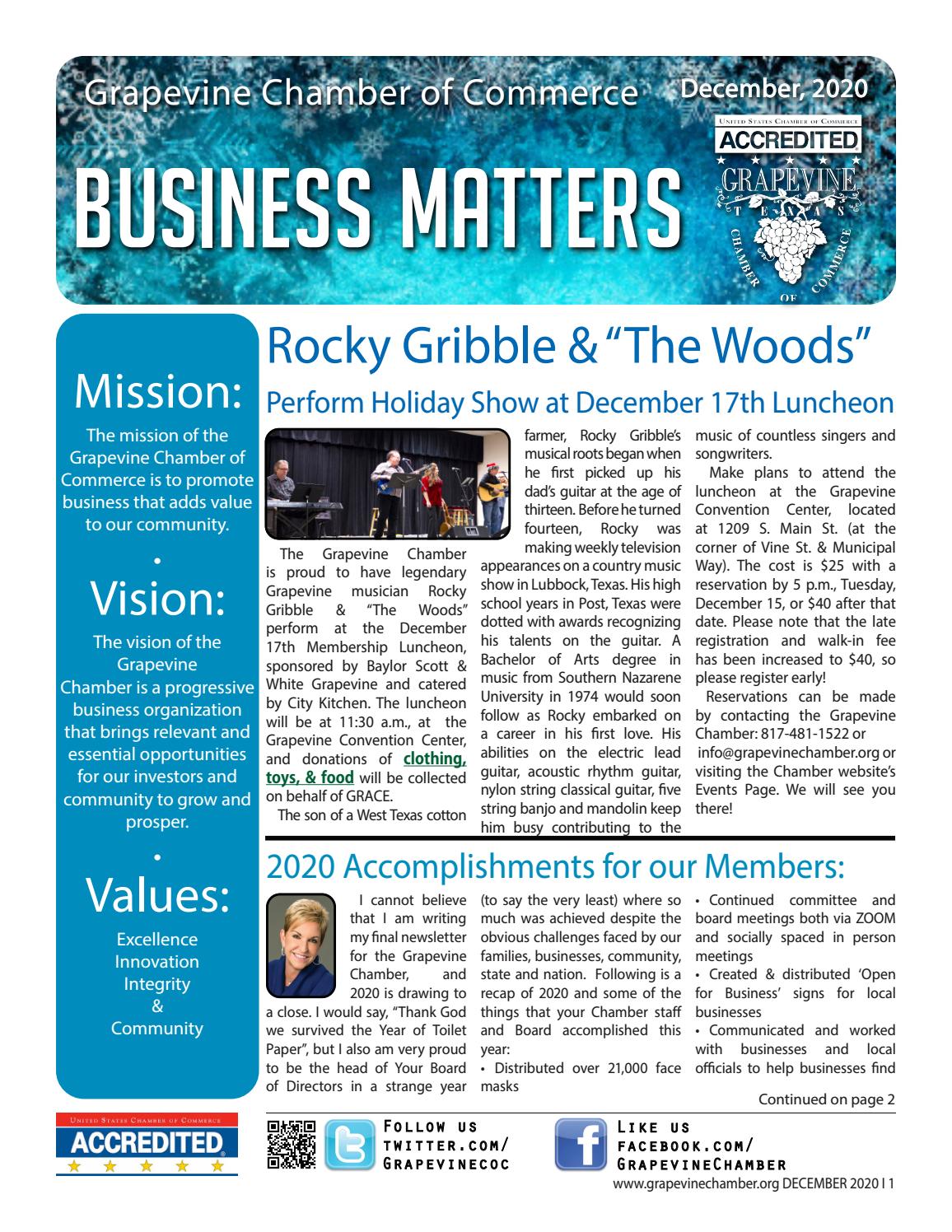 2020 December Grapevine Chamber Newsletter by Grapevine Chamber of ...