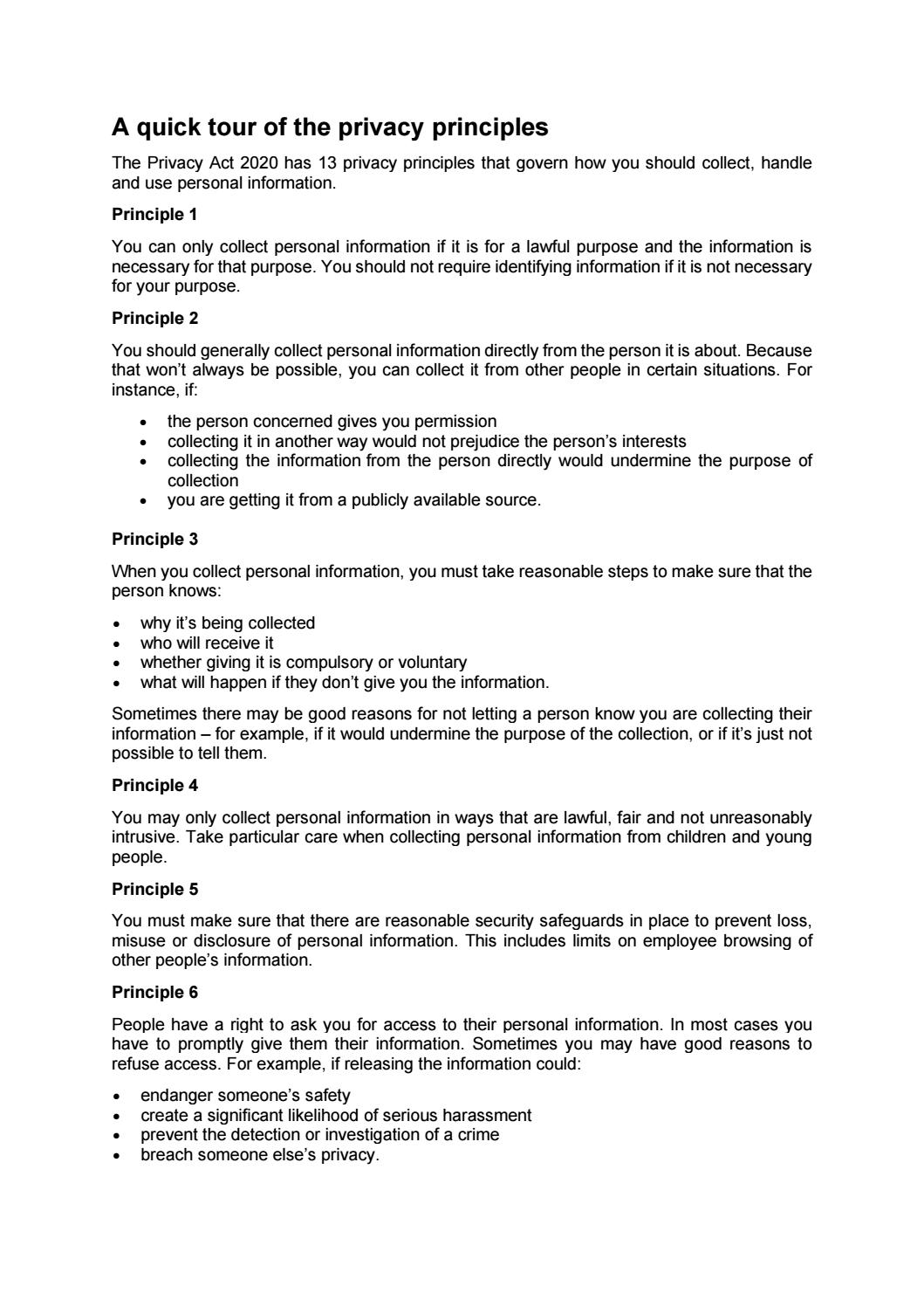 2020 A quick tour of the privacy principles Oct 2020 by WBOP PHO - Issuu