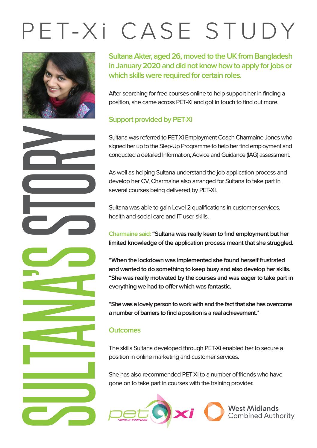 Case Study - Sultana’s Story by PET-Xi Training - Issuu