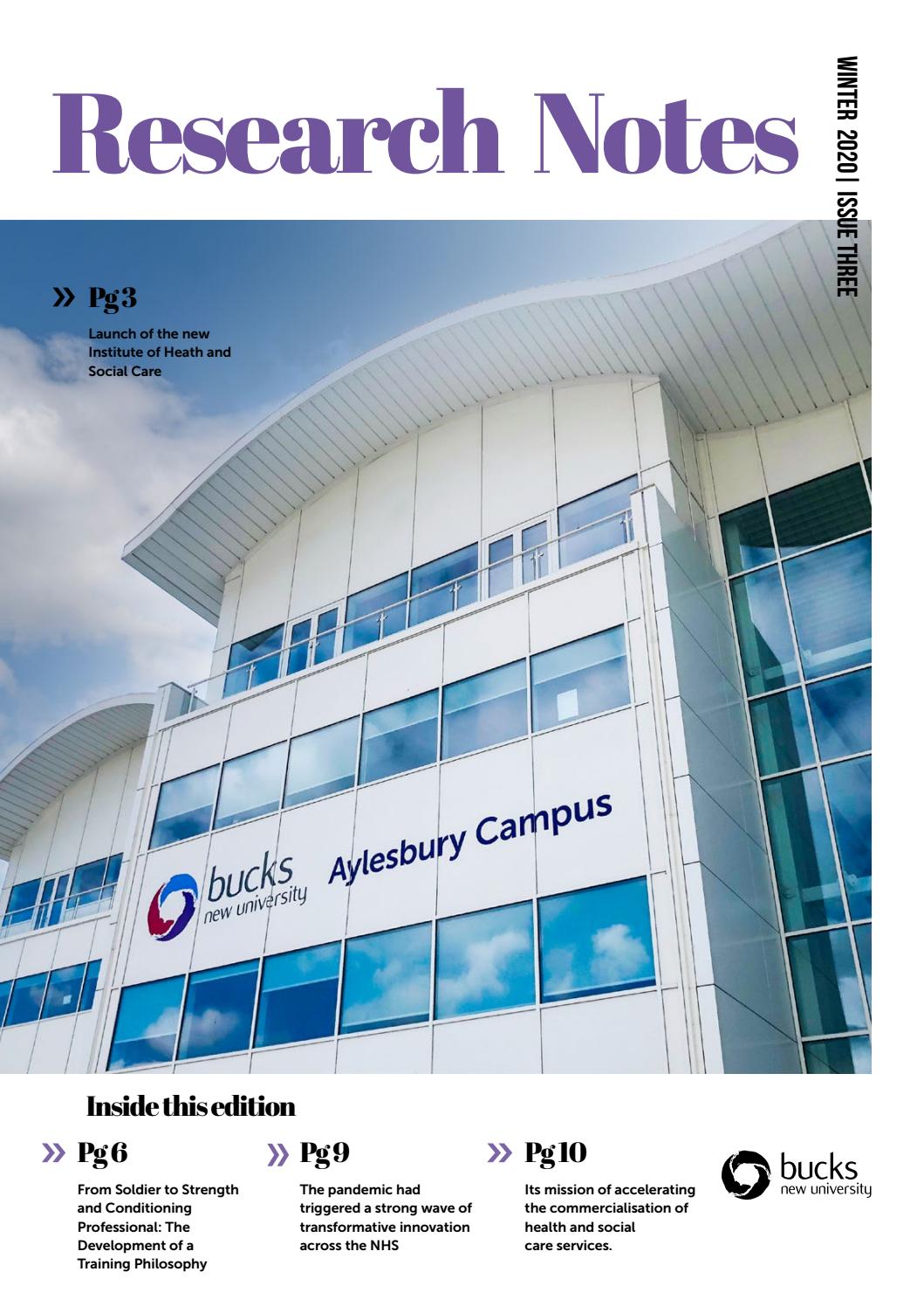 Buckinghamshire New university Research Notes Issue 3 Winter 2020 by ...
