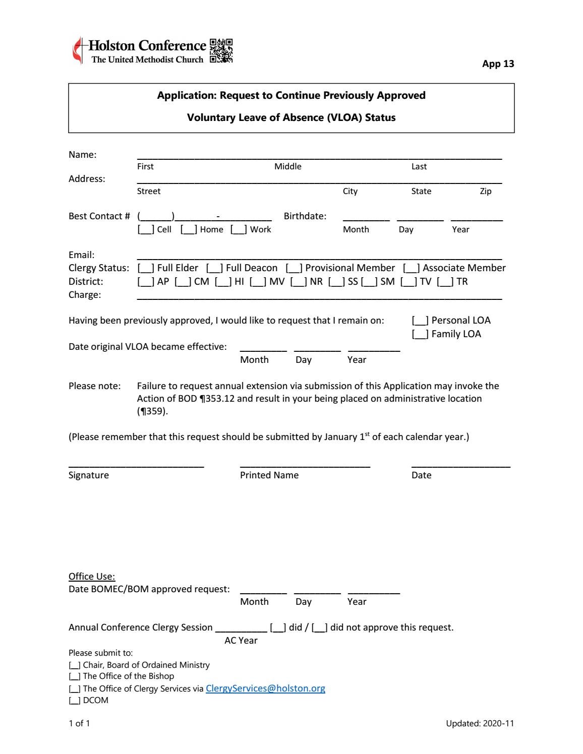 App 13 - Request to Continue Voluntary leave of absence (VLOA) by ...