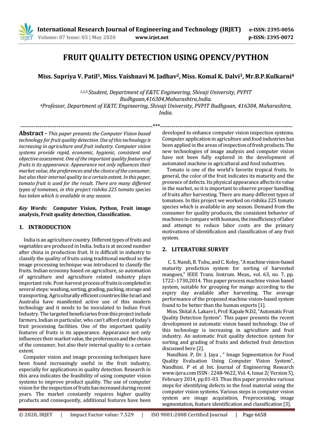 IRJET- Fruit Quality Detection using OpenCV/Python by IRJET Journal - Issuu