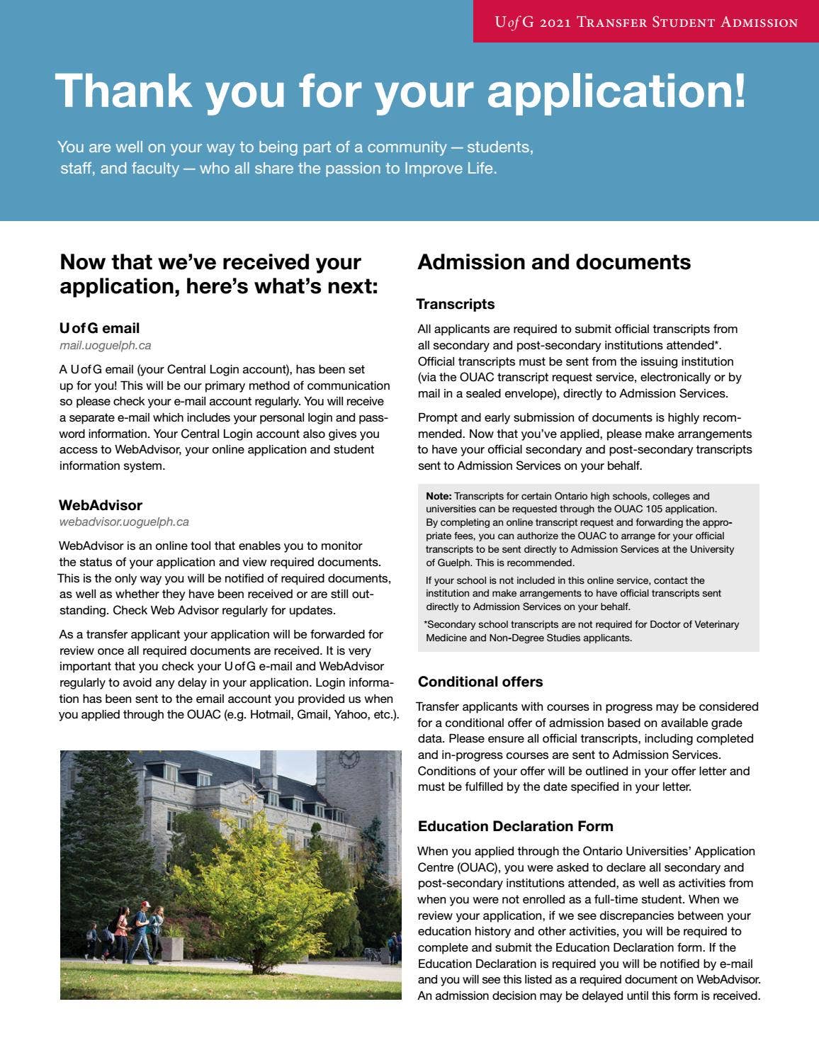 Transfer and Pathways Application Acknowledgment Letter by Admission ...