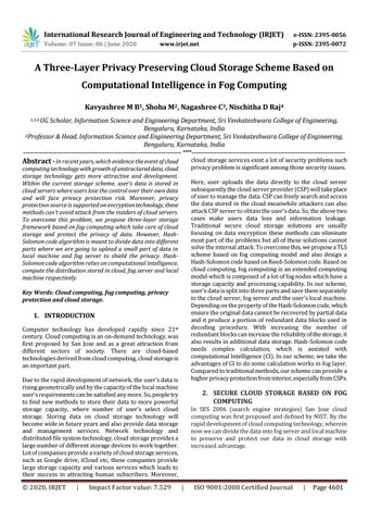 IRJET- A Three-Layer Privacy Preserving Cloud Storage Scheme based on Computational Intelligence ...