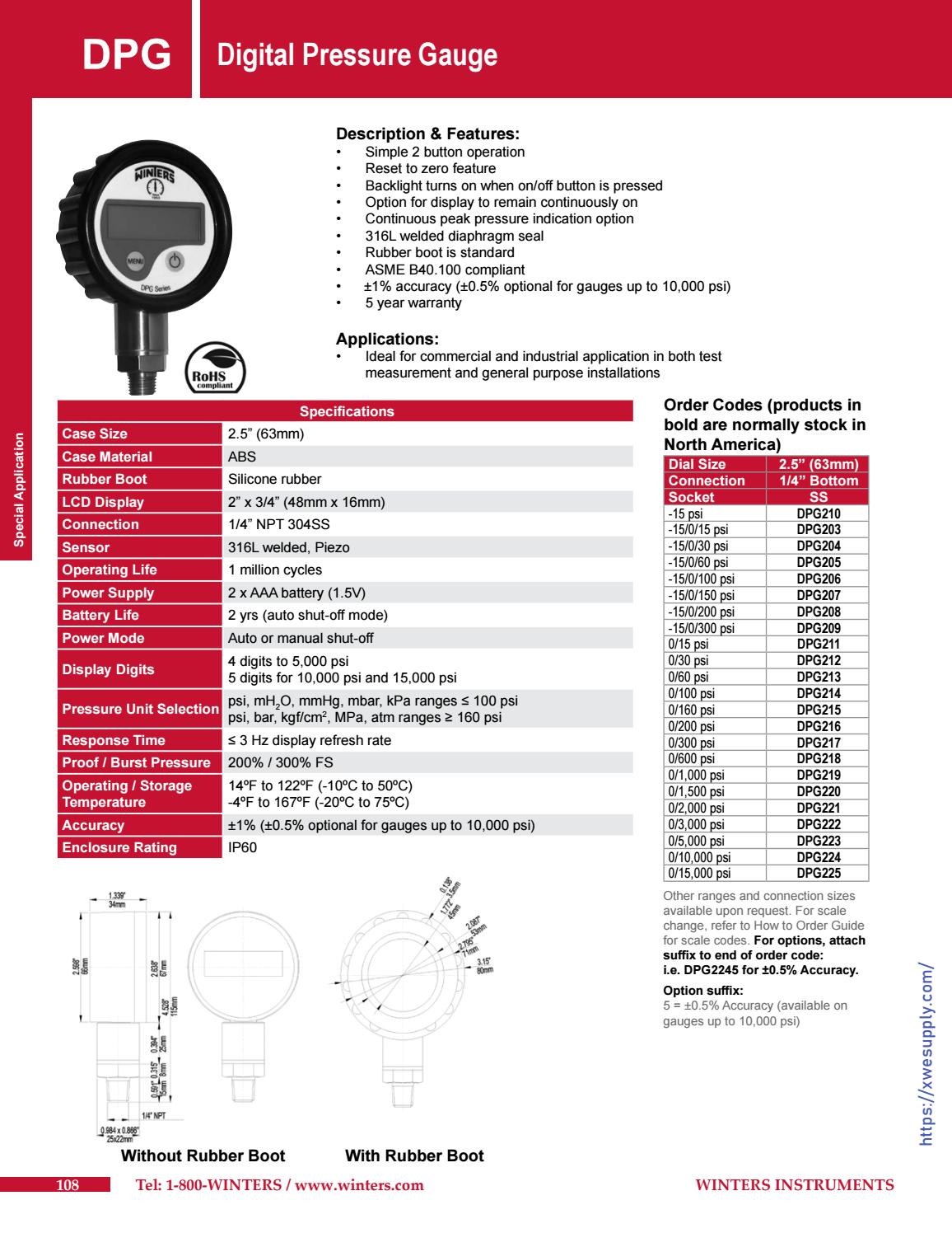 DPG Digital Pressure Gauge - Winters Instruments - https://xwesupply ...