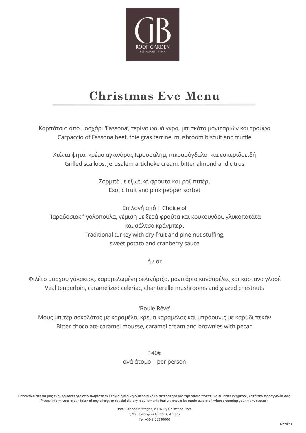 GB Roof Garden Restaurant | Christmas Eve Menu 24.12.2020 by Hotel ...