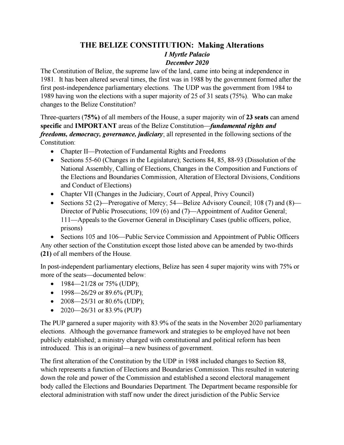 The Belize Constitution: Making Amendments by Myrtle Palacio - Issuu