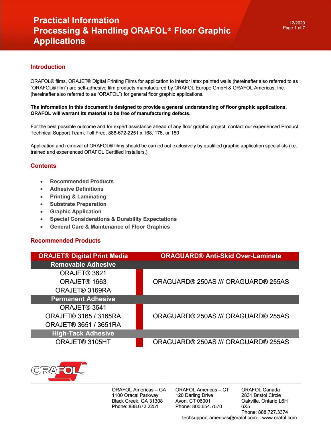 Practical Information - Processing & Handling ORAFOL® Floor Graphic ...