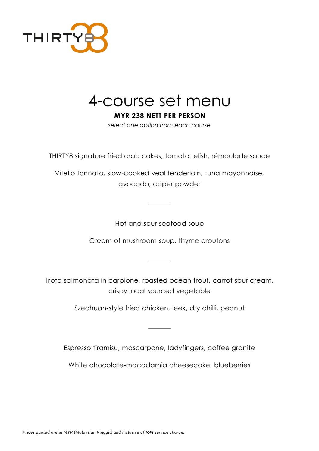 Menu: THIRTY8 A La Carte Menu by Grand Hyatt Kuala Lumpur - Issuu