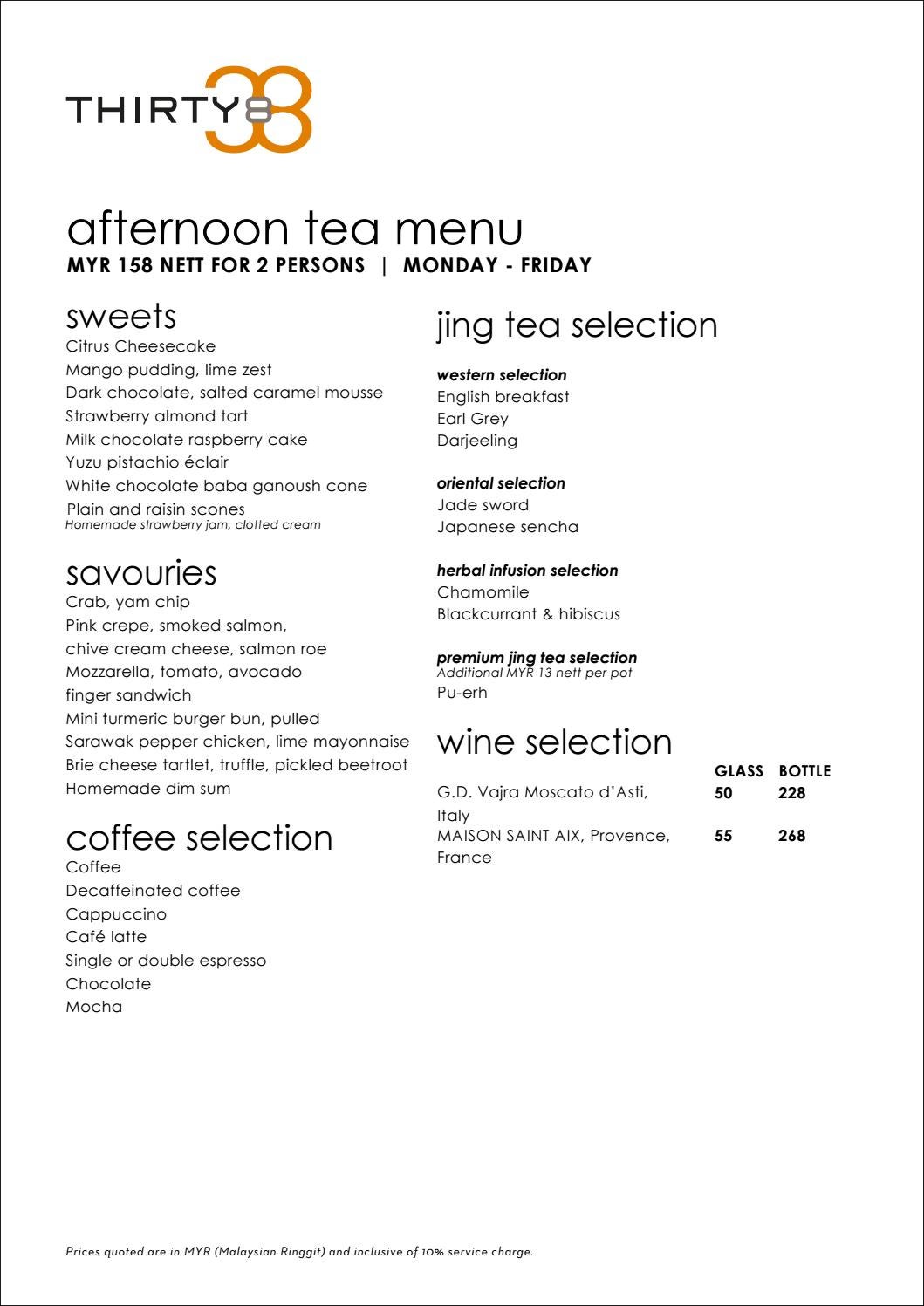 Menu: THIRTY8 A La Carte Menu by Grand Hyatt Kuala Lumpur - Issuu