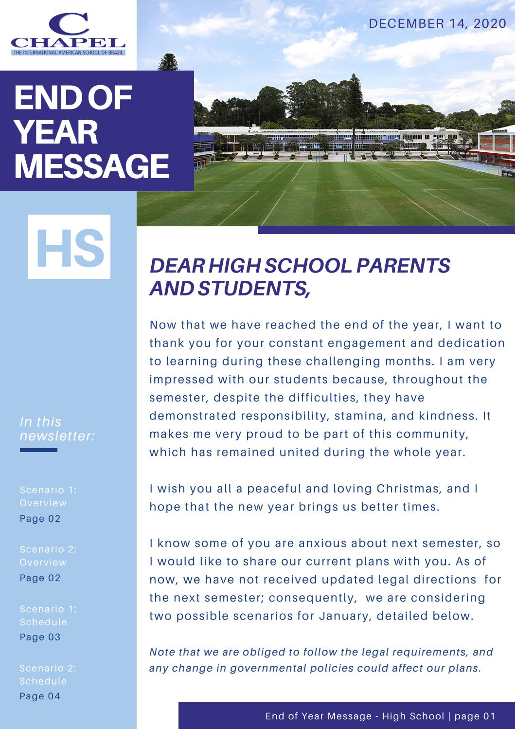 End of Year Message - High School by Chapel School - Issuu