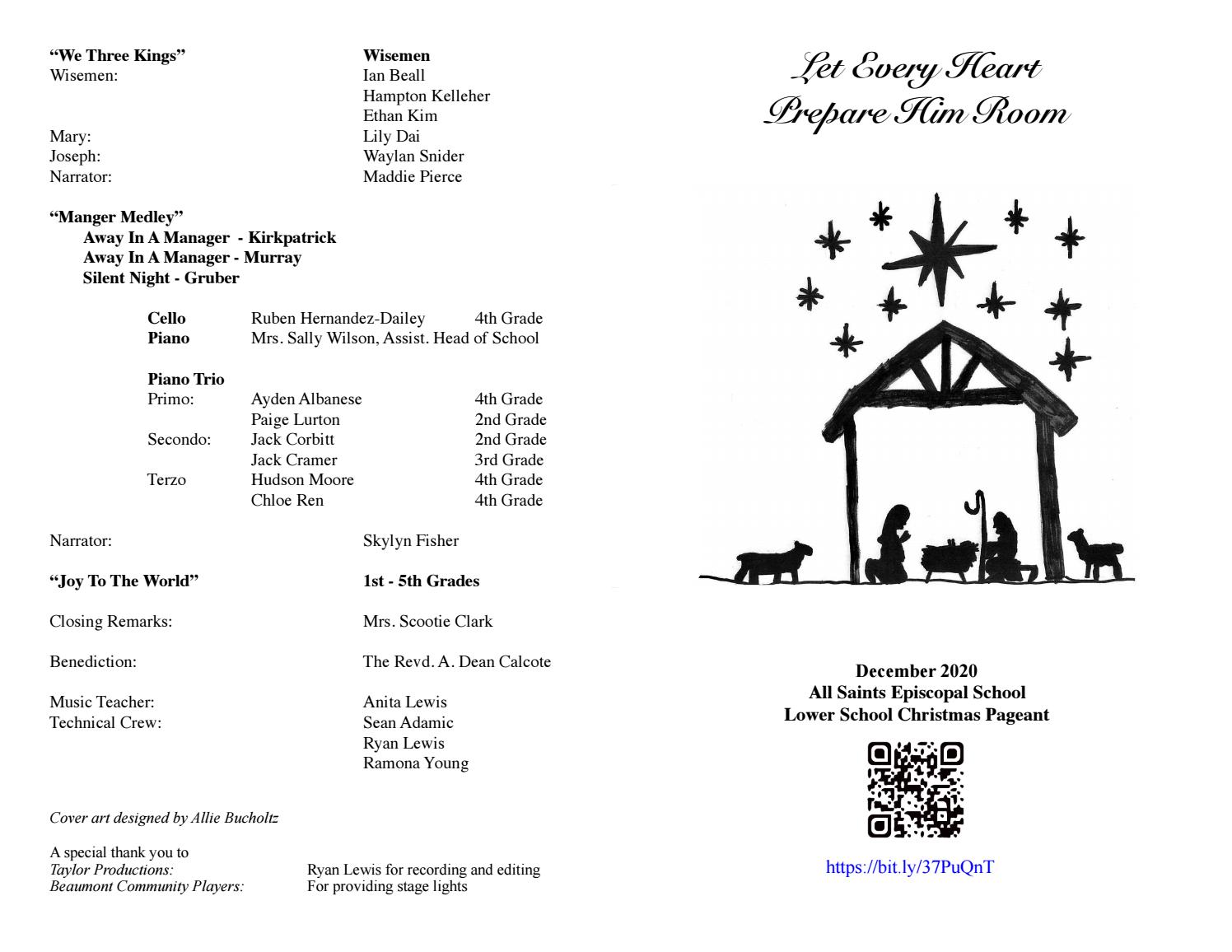 2020 Lower School Christmas Pageant Program by All Saints Episcopal ...