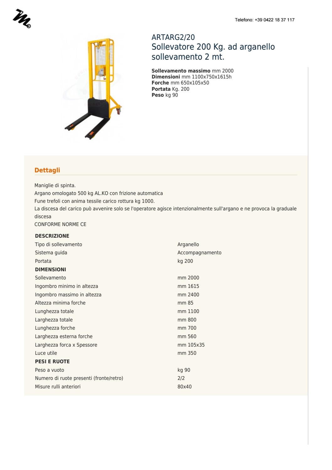 Sollevatore 200 Kg. ad arganello sollevamento 2 mt. by scale in ...