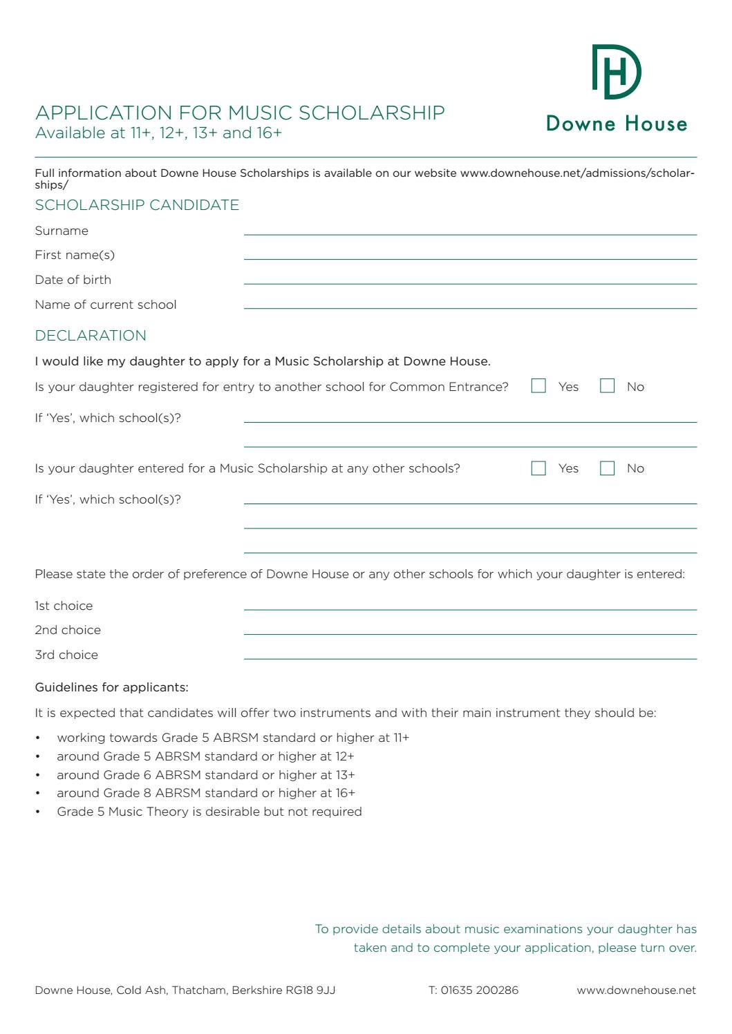 Application for Music Scholarship by Downe House School - Issuu