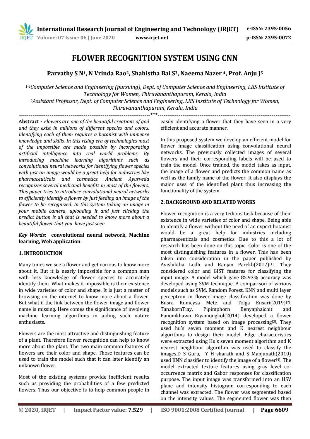 IRJET- Flower Recognition System using CNN by IRJET Journal - Issuu