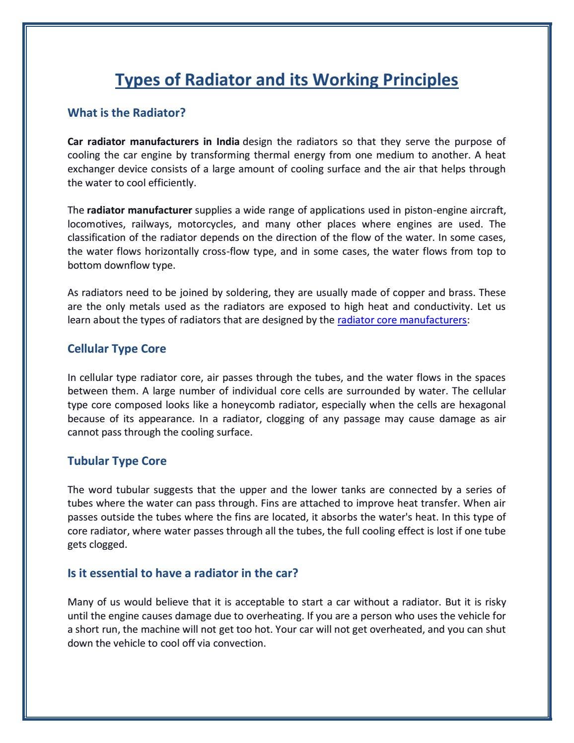 2 Types of Radiator by FTH Industries - Issuu