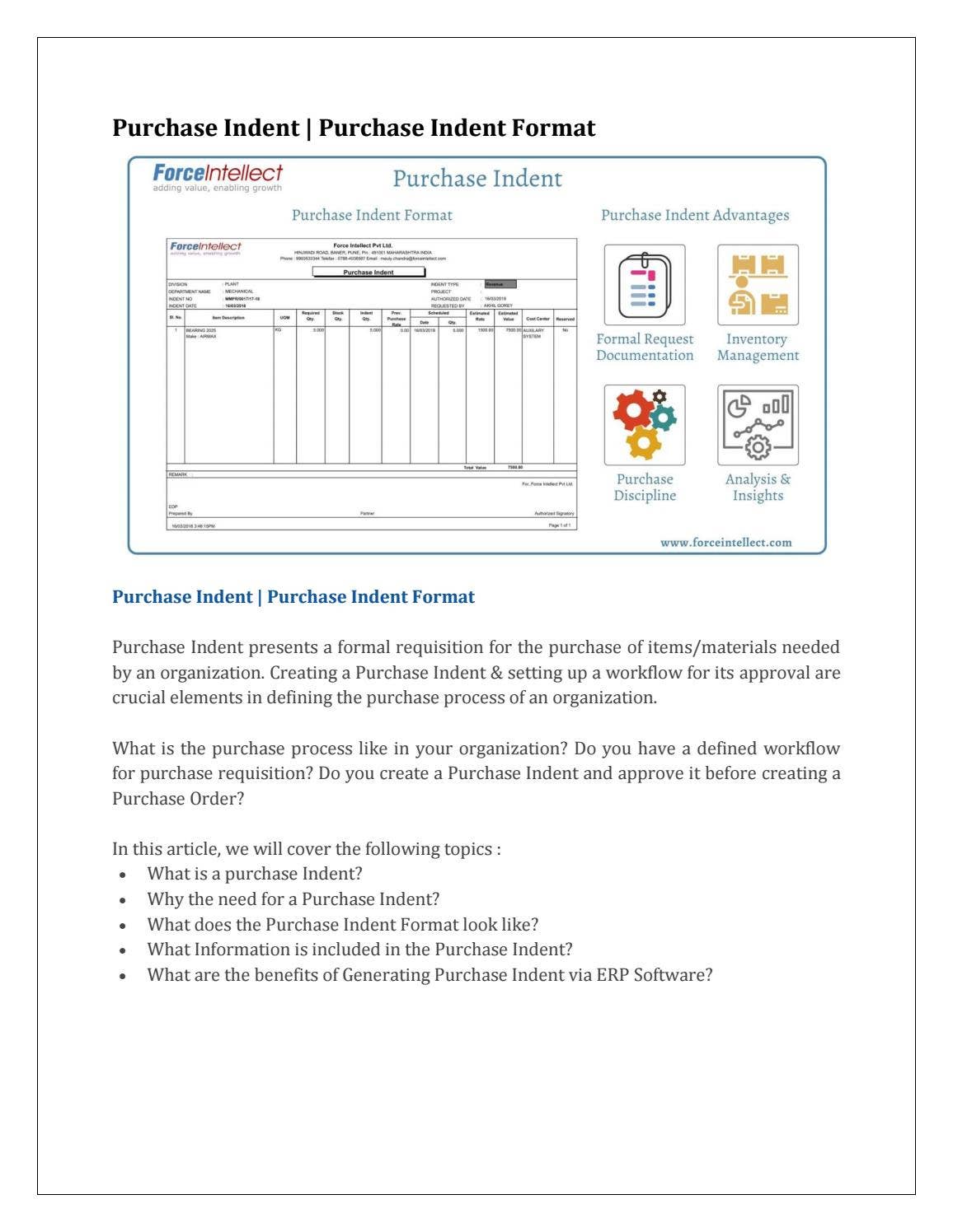What is a Purchase Indent? by Force Intellect - Issuu