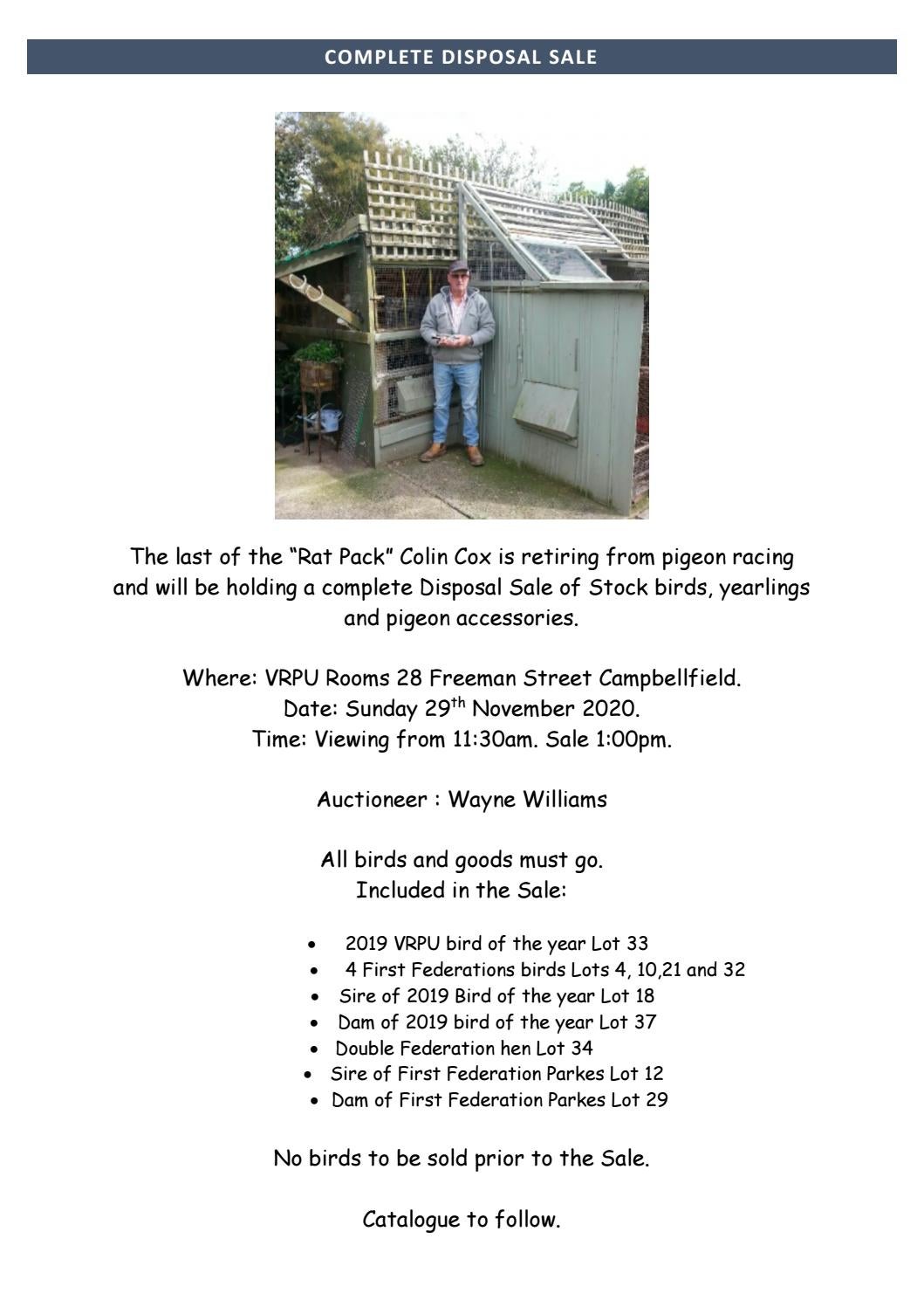 Colin Cox 29th Nov 2020 by Australian Pigeon Catalogues - Issuu