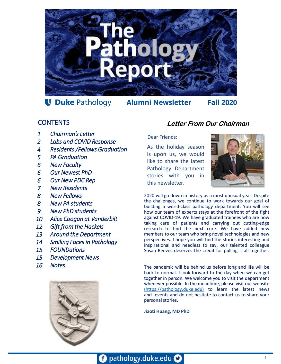 Duke Pathology - Fall 2020 Newsletter "The Pathology Report" by ...