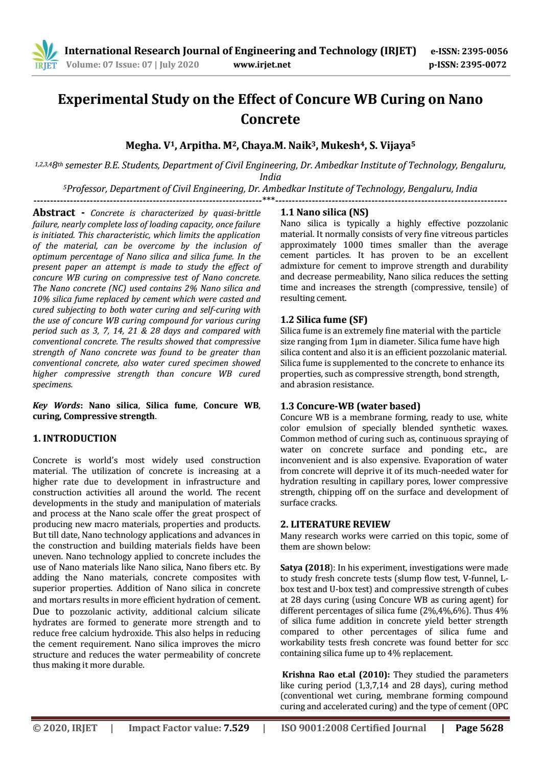 IRJET- Experimental Study on the Effect of Concure WB Curing on Nano ...
