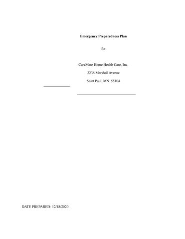 Emergency Preparedness Plan By CareMate Home Health Care Inc Issuu