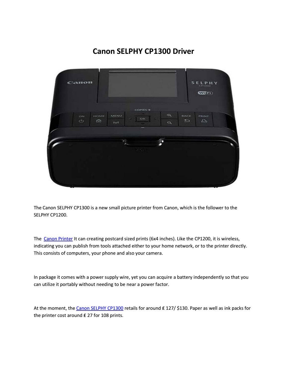 Canon SELPHY CP1300 Driver & Software for Windows, Mac and Linux by ...