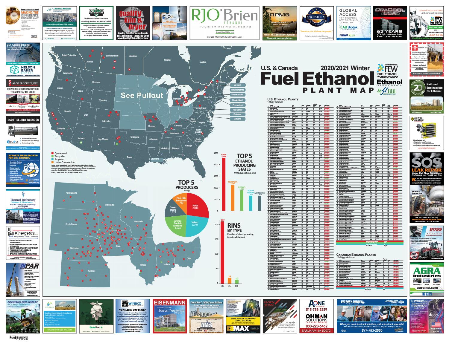 2020/2021 Winter U.S. & Canada Fuel Ethanol Plant Map by BBI ...