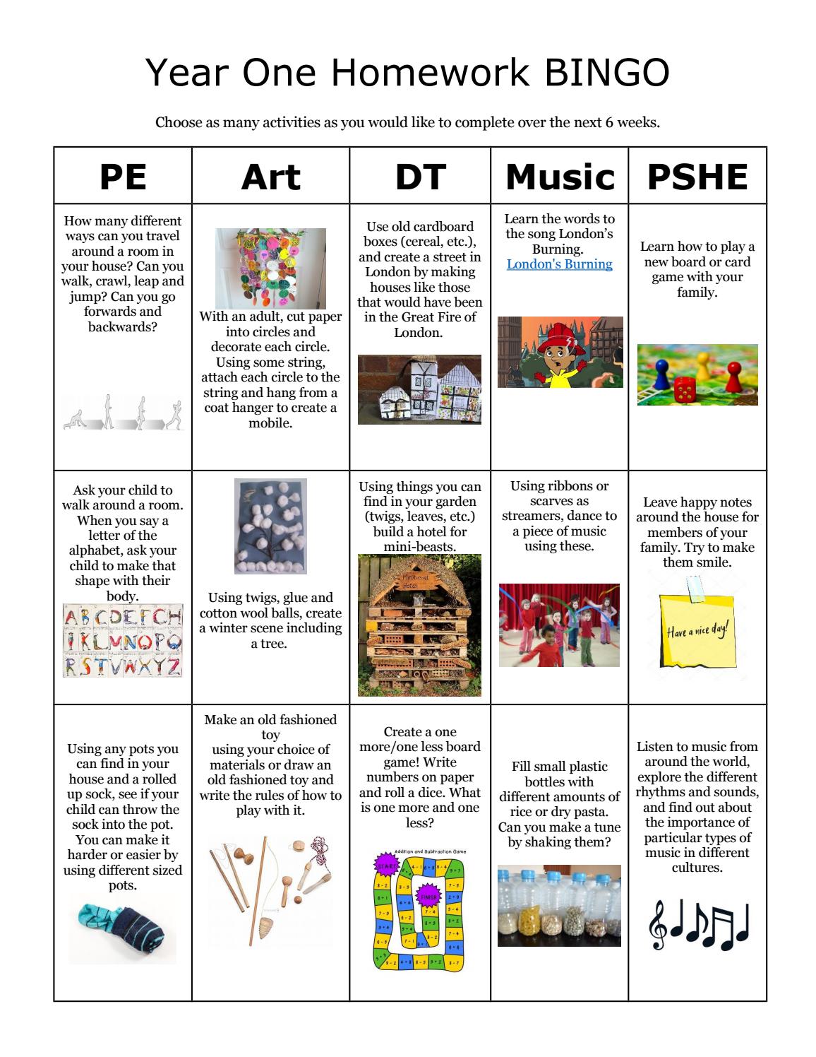 Year 1 Homework Bingo by Schudio - Issuu