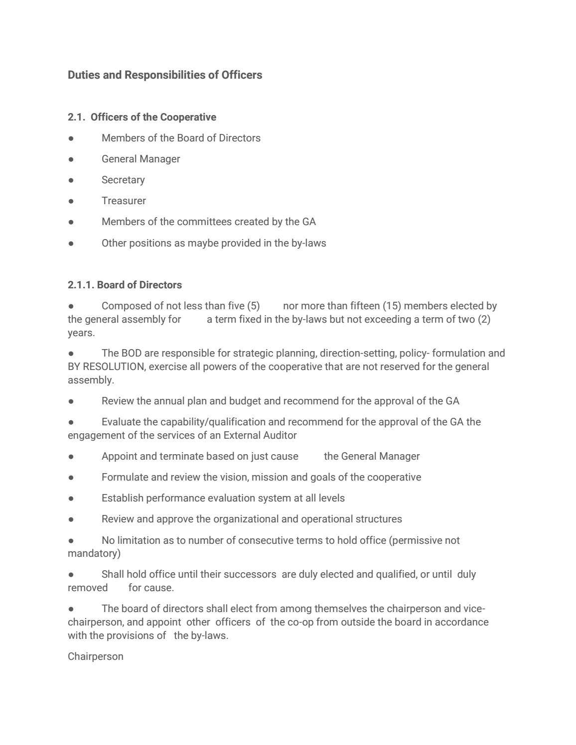Duties and Responsibilities of Officers of A Cooperative by LearnPH - Issuu