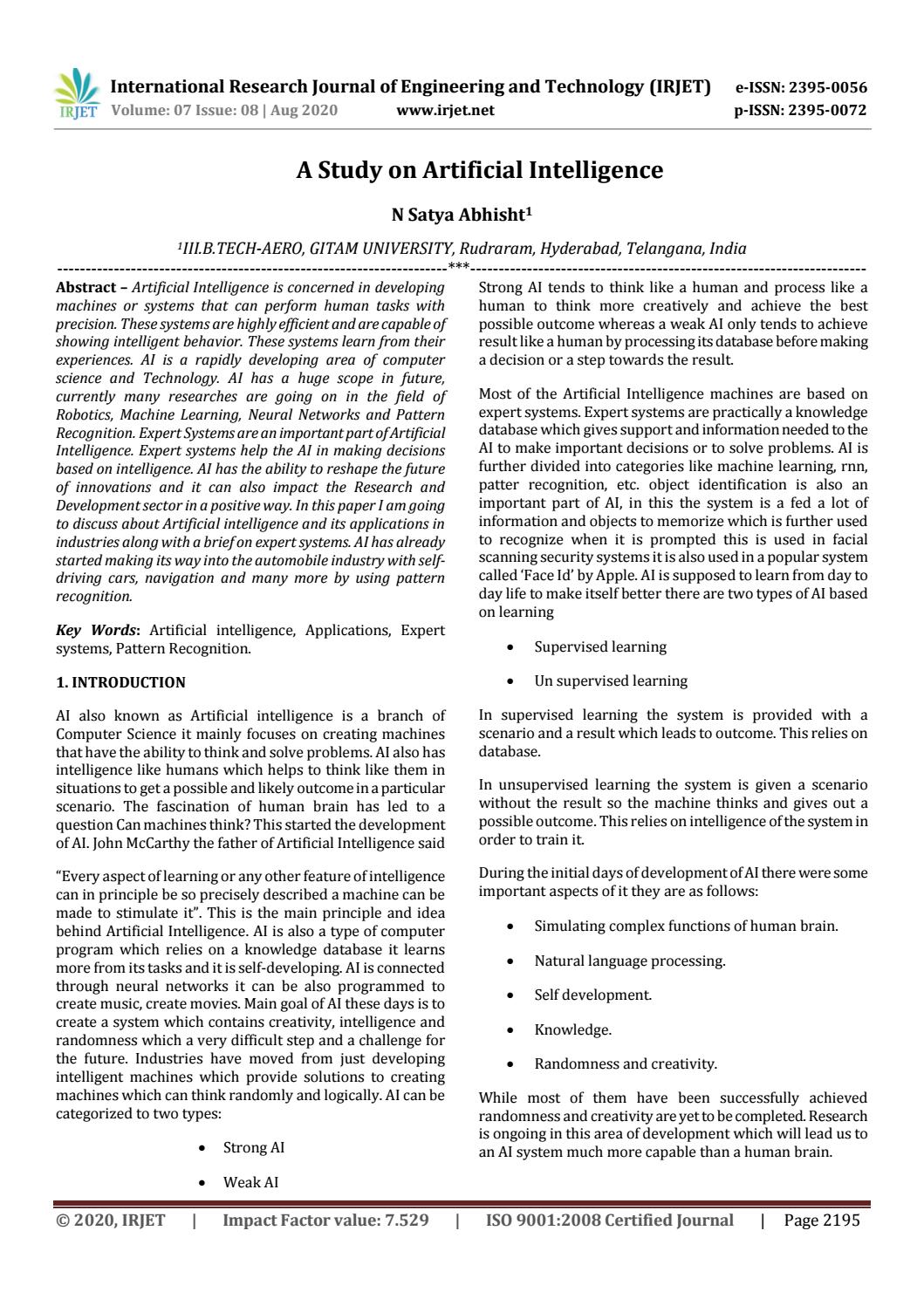 IRJET- A Study on Artificial Intelligence by IRJET Journal - Issuu