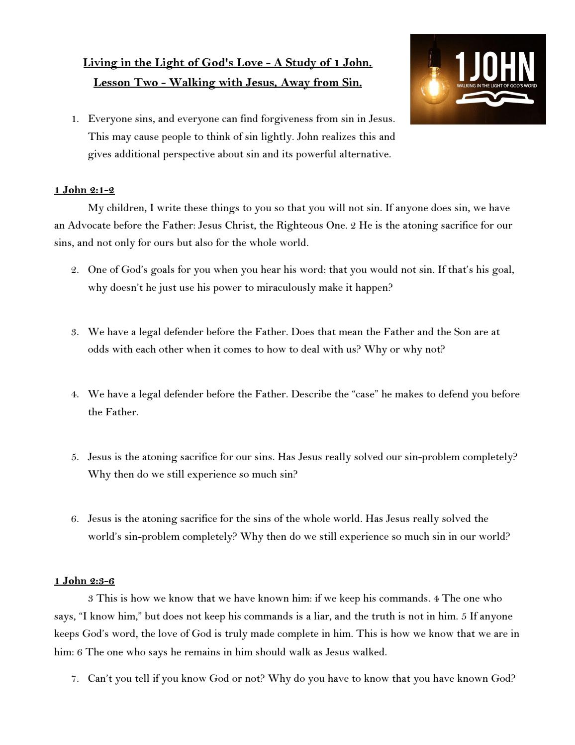 Walking in the Light of God's Love - A Study of 1 John. Lesson 2. by ...