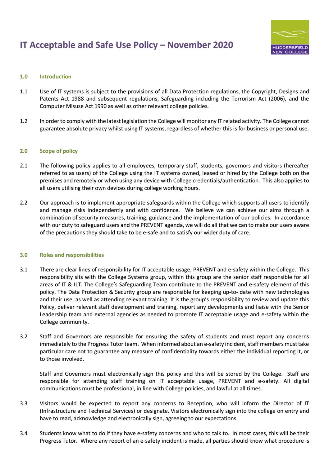 HNC Acceptable and Safe Use Policy 2020 by Schudio - Issuu
