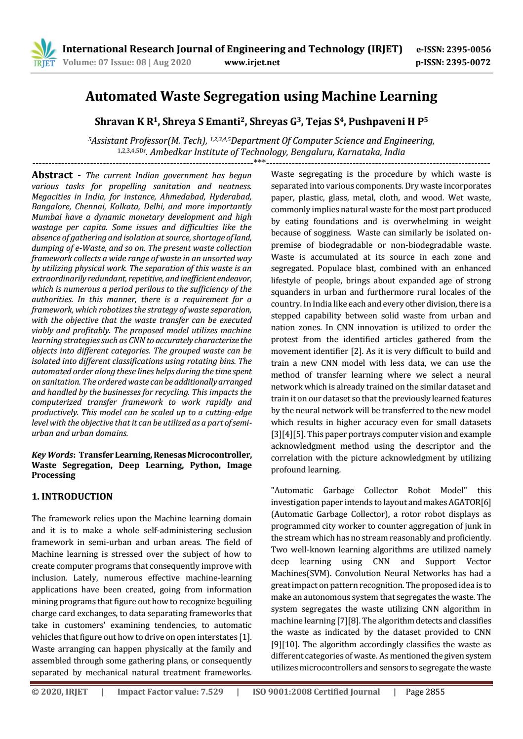 IRJET- Automated Waste Segregation using Machine Learning by IRJET ...