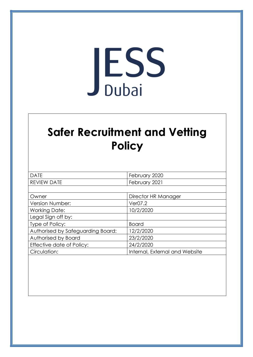 Safer Recruitment Policy by JESS Dubai - Issuu