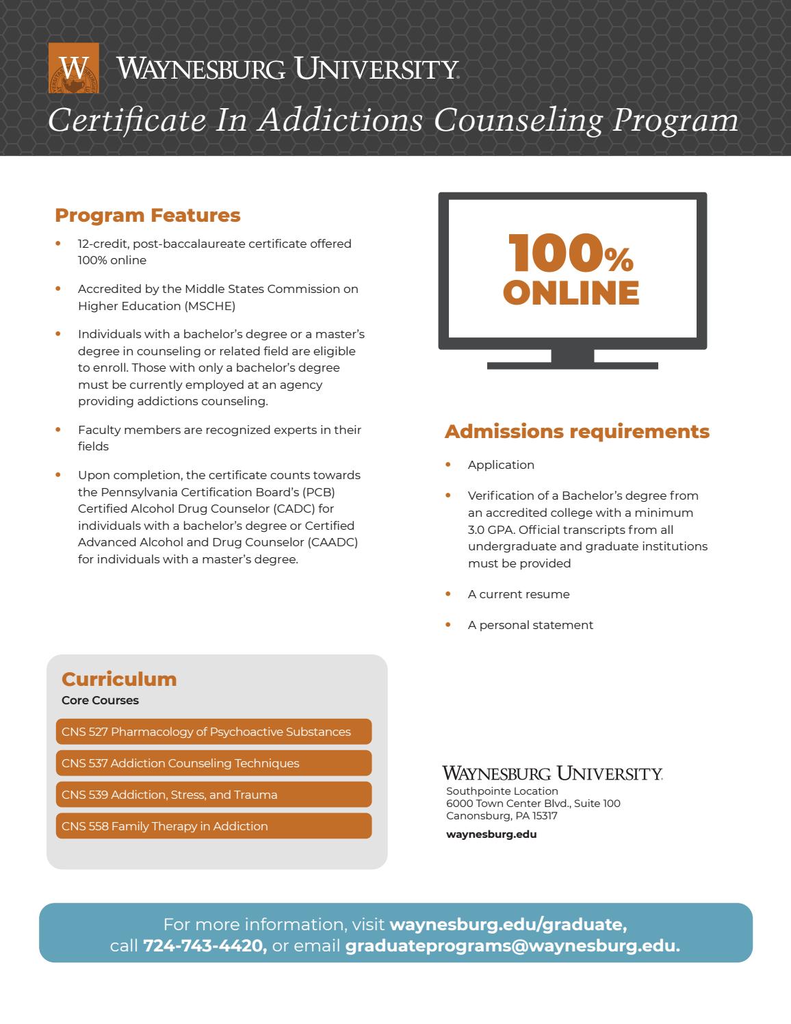 2020-2021 Certificate in Addictions Counseling Fact Sheet by Waynesburg ...
