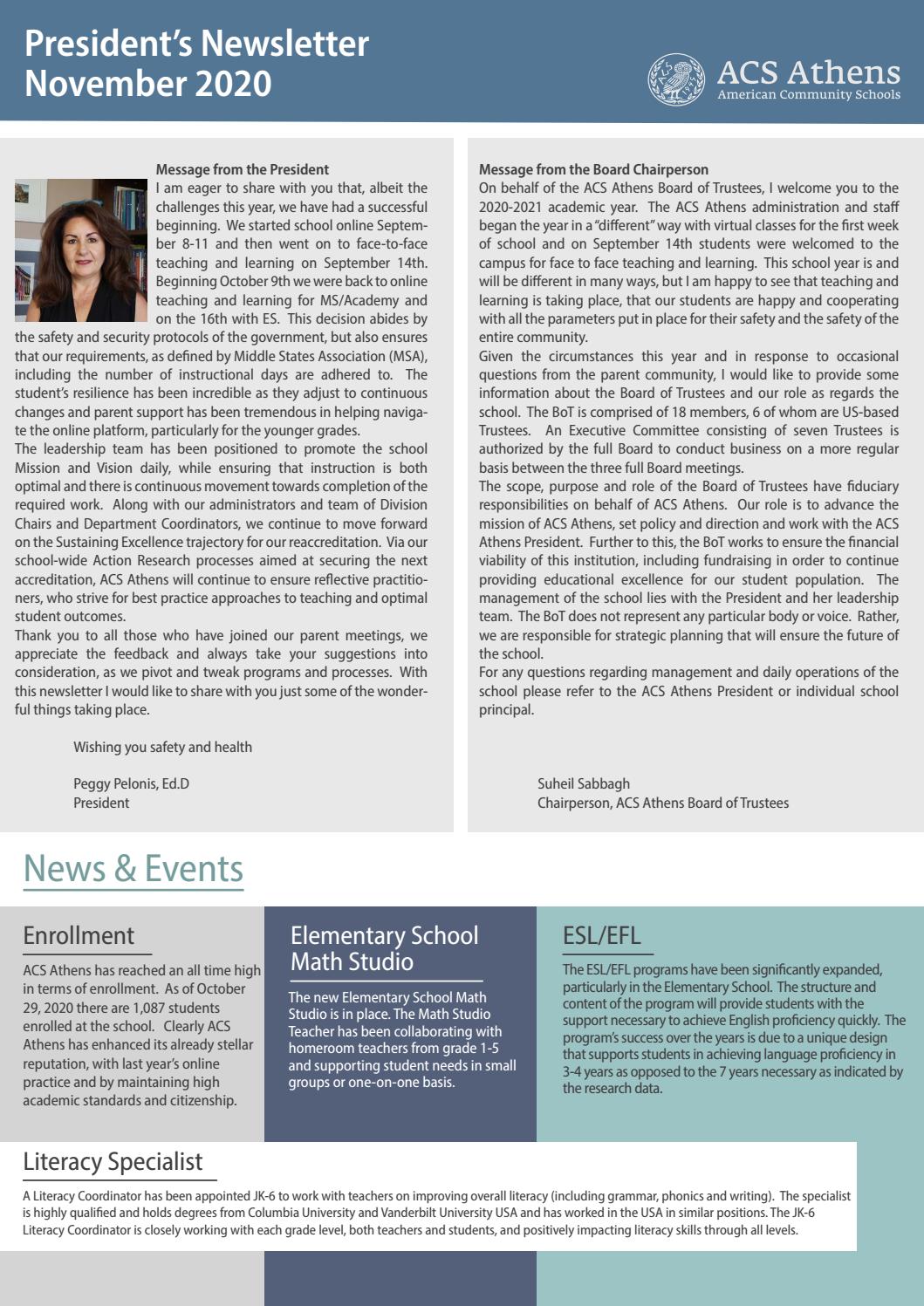 President's Newsletter - November 2020 by ACS Athens - Issuu