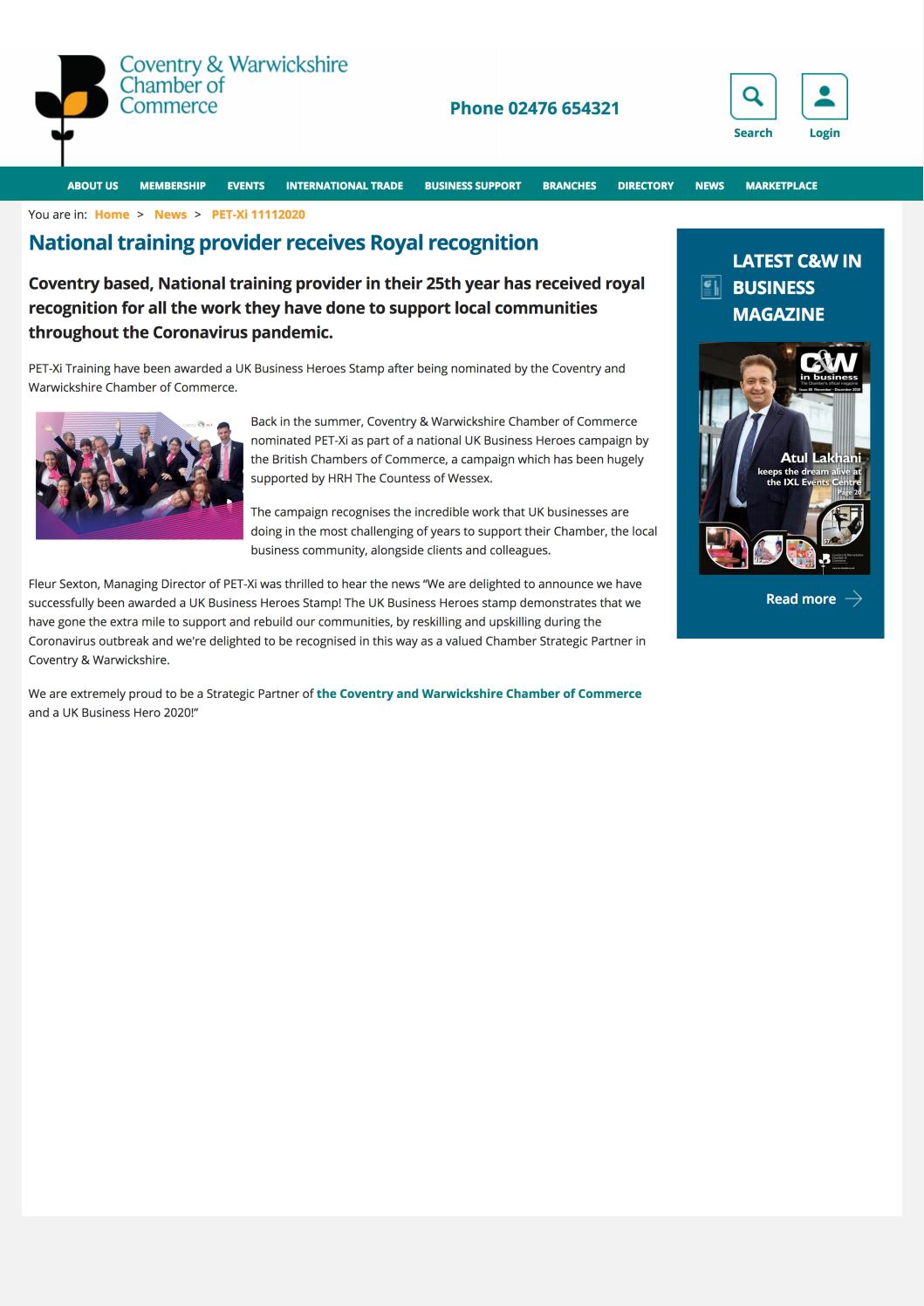 PET-Xi cw-chamber.co.uk - National training provider receives Royal ...