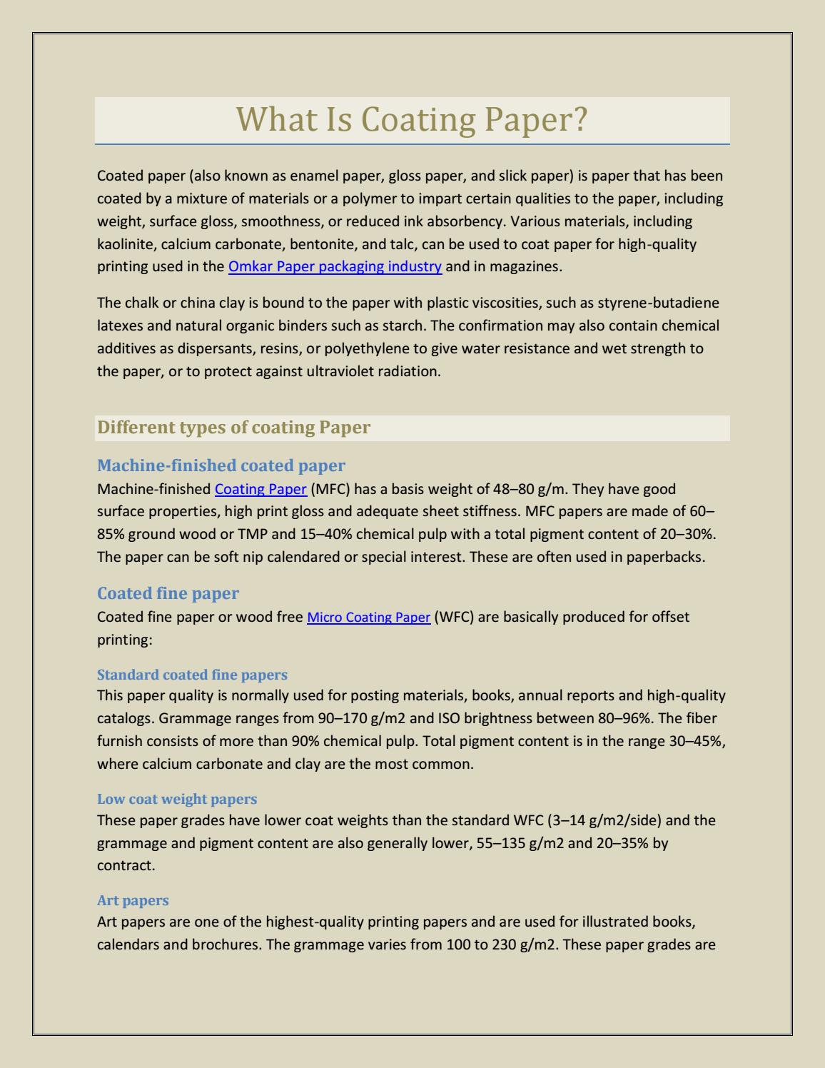 What Is Coating Paper ? by Omkar Paper - Issuu