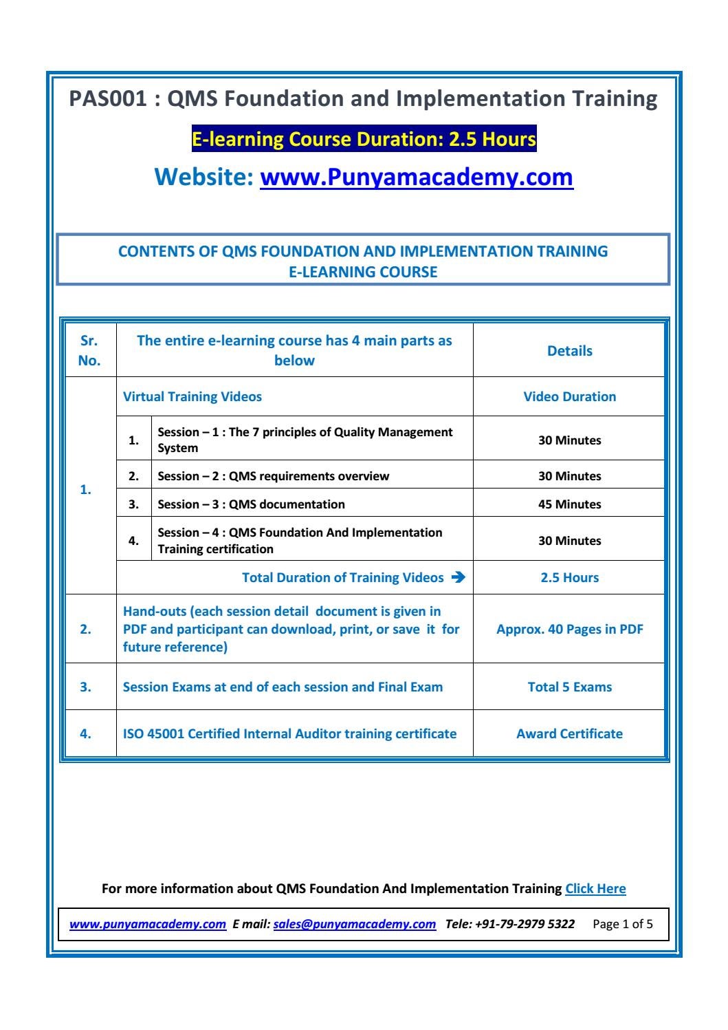 QMS Foundation and Implementation Training Course by Punyam Academy - Issuu