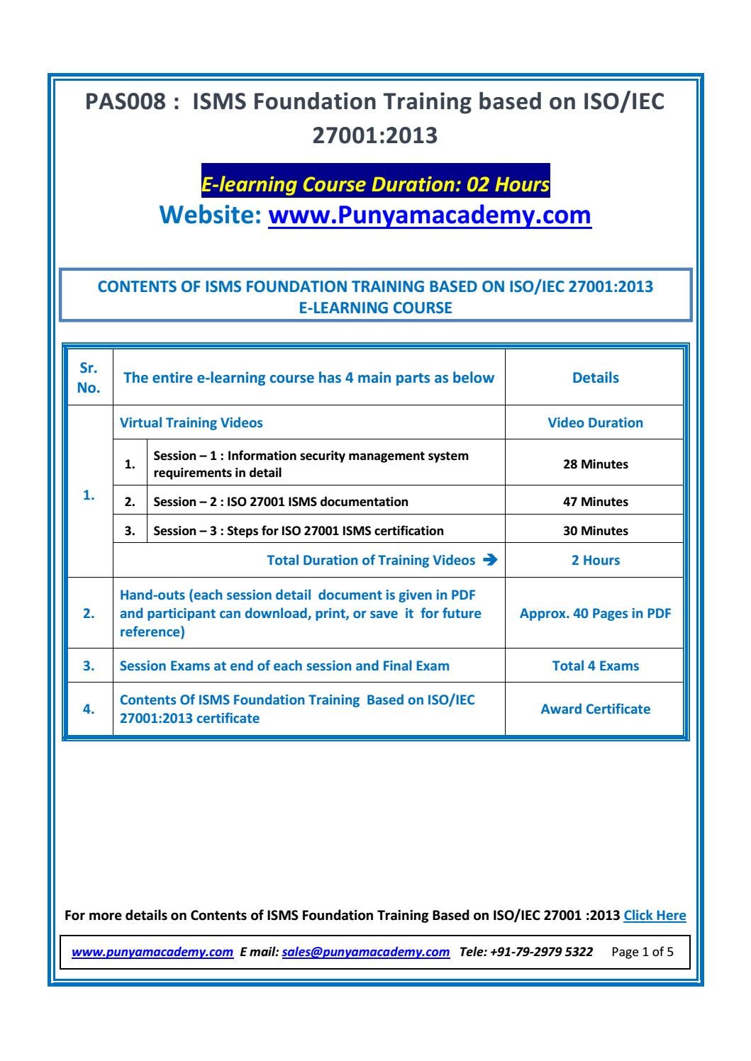 ISMS Foundation Training on ISO 27001 implementation by Punyam Academy ...