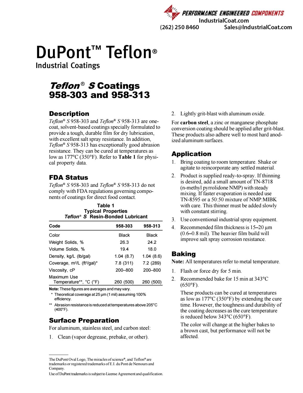 Teflon S Fact Sheets 958-303 and 958-313 by Will Pastons - Issuu